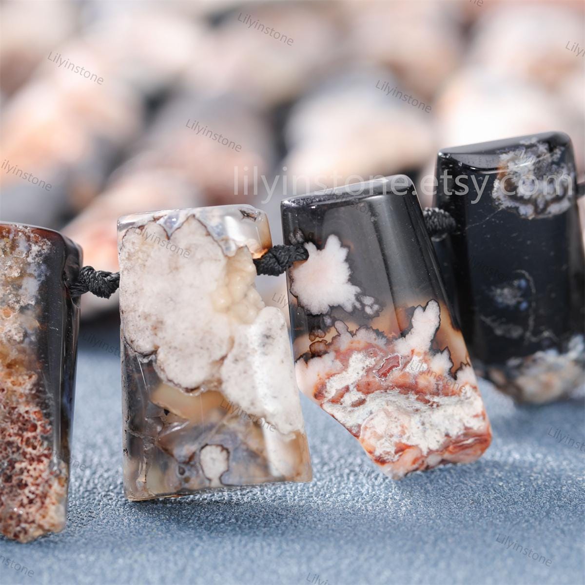 Irregular Black Flower Agate Slab Beads ,polished Black Sakura Agate ...