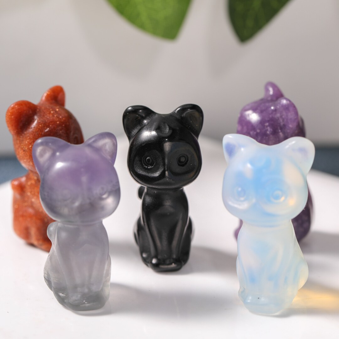 Mini Sitting Cat Obsidian Natural Quartz Hand Carved,quartz Crystal ...
