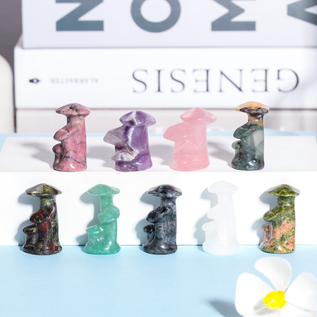 Mini Crystal Mushroom Plexus Figurine,carved Rose Quartz Amethyst ...