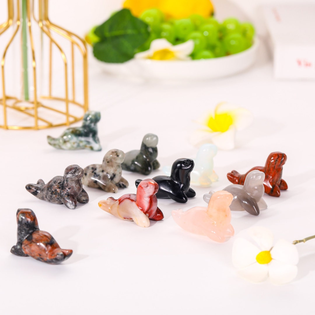1.5 Inches ,crystal Seal Figurine ,hand Carving Animal Decor,gemstone ...
