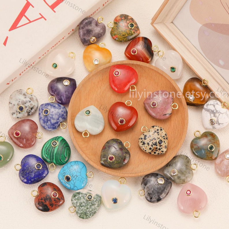 30mm Crystal Gemstone Heart With Inlaid Zircon Charms, Quartz Heart ...
