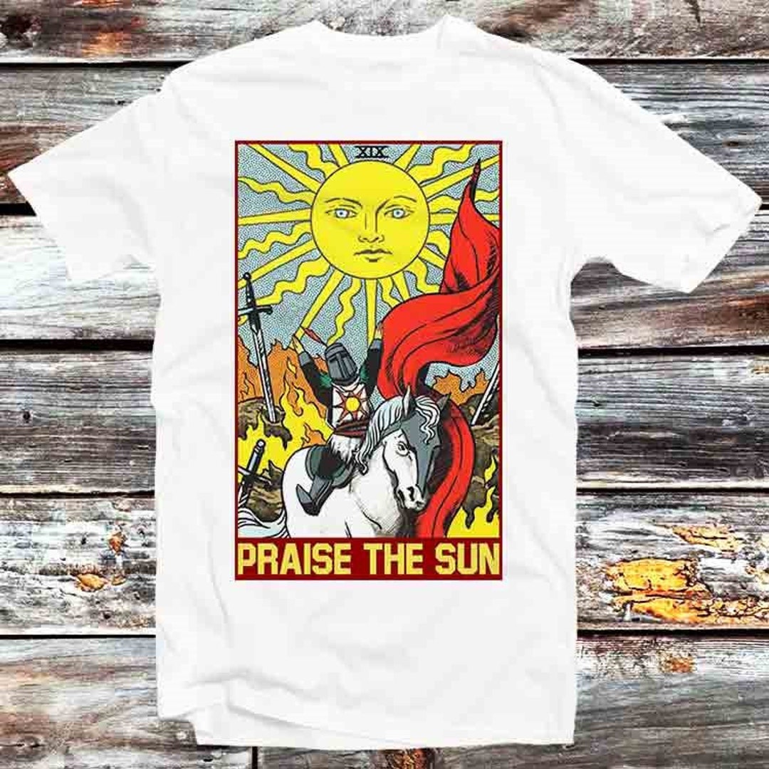 Praise the Sun Thank God Tarot Card Reading Online Gaming Dark Souls Nerd Gamer T Shirt Vintage ...