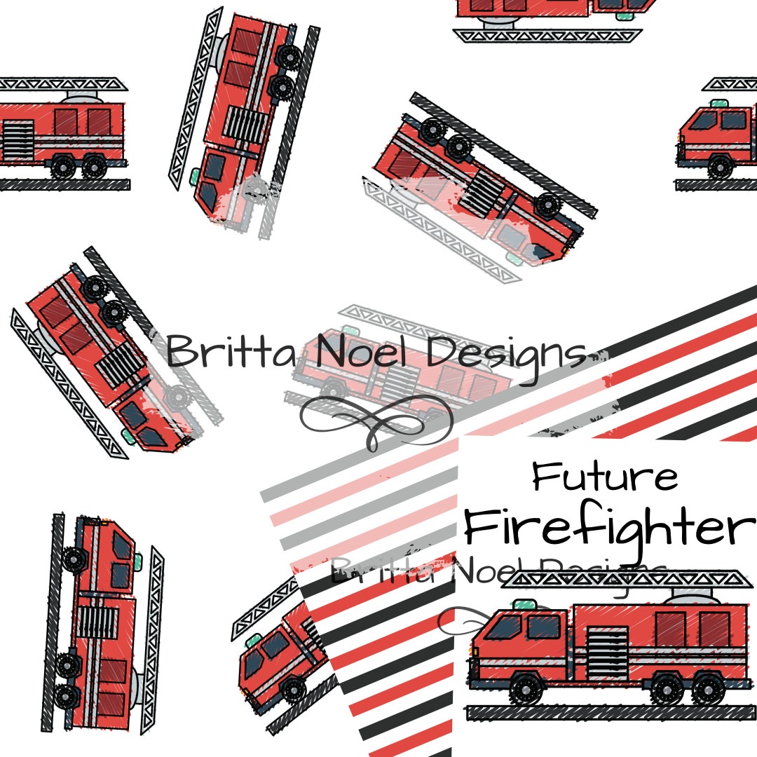 Firefighter Seamless Digital Pattern, Firetruck Digital Paper ...