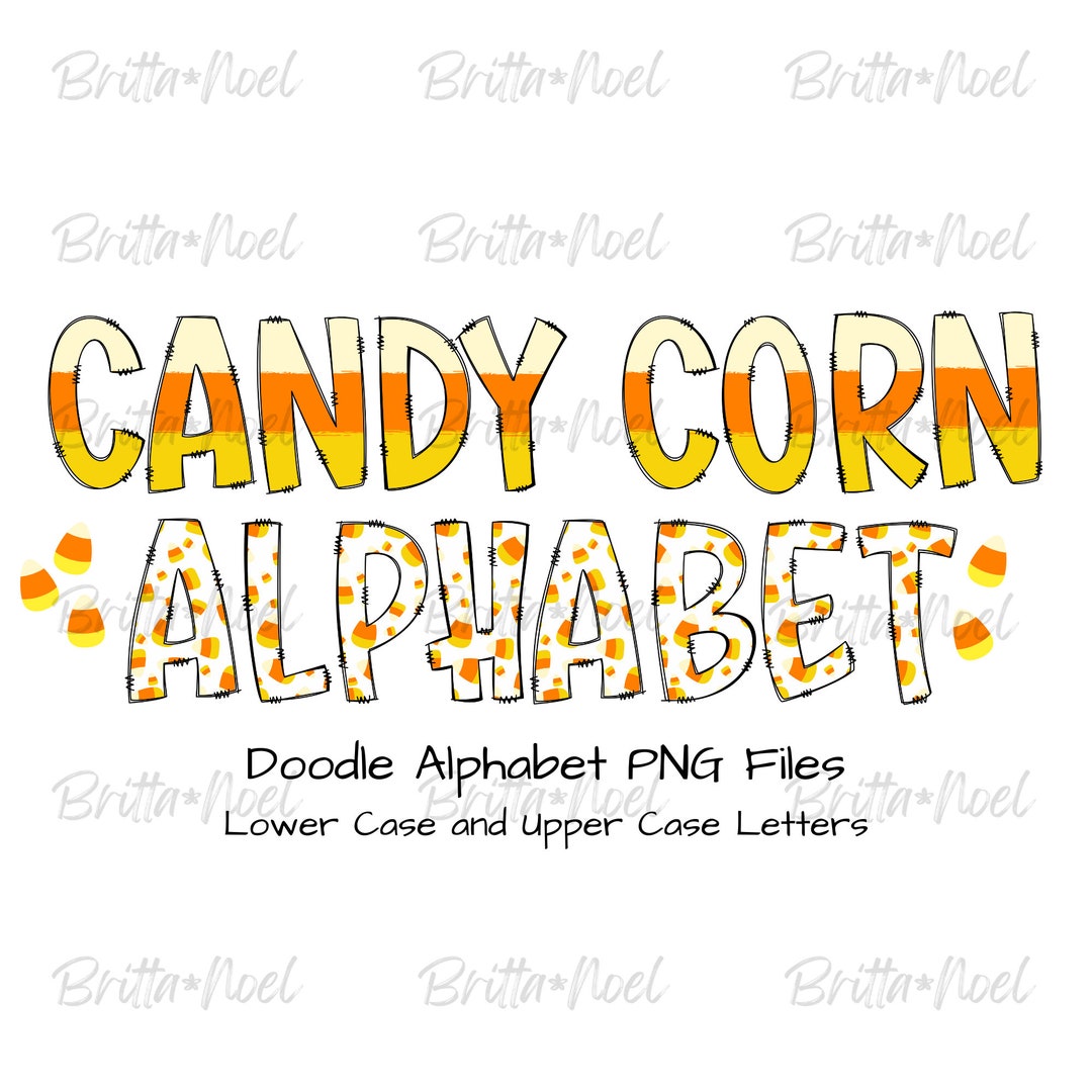 Candy Corn Alphabet Letters PNG Bundle, Fall Halloween Doodle Letters ...