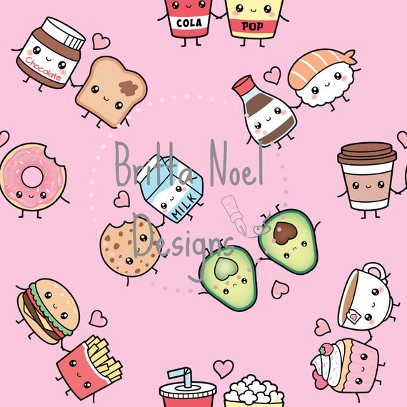 Cute Snacks Seamless Digital Pattern Food Seamless Valentines | Etsy