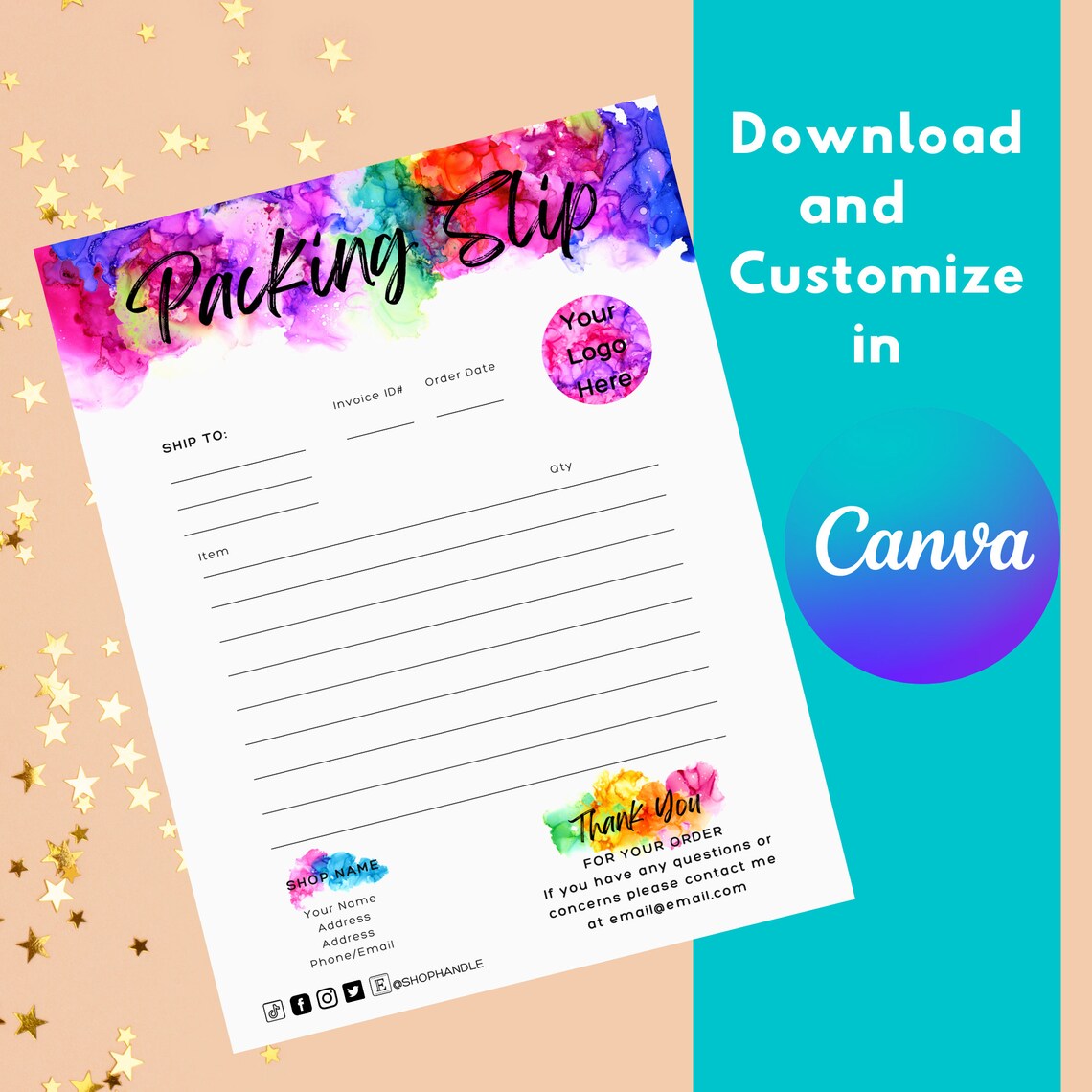 Editable Packing Slip Template Edited in Canva color Melt | Etsy