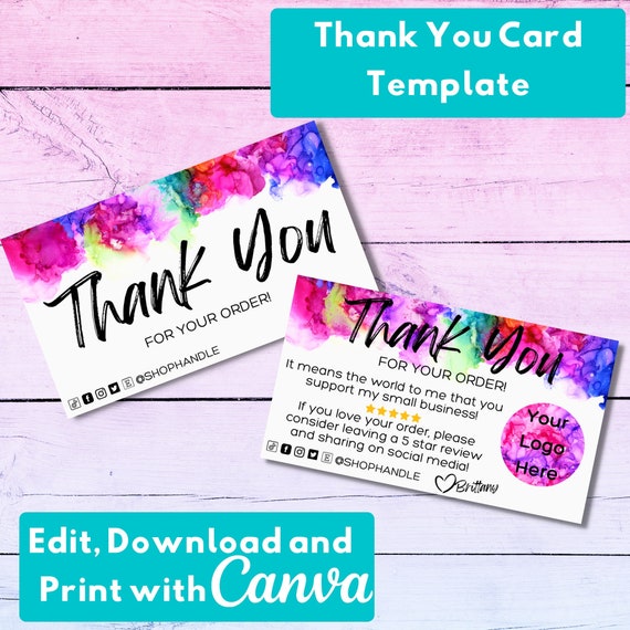 Editable Thank You Template Mailer Insert Printable Cards | Etsy