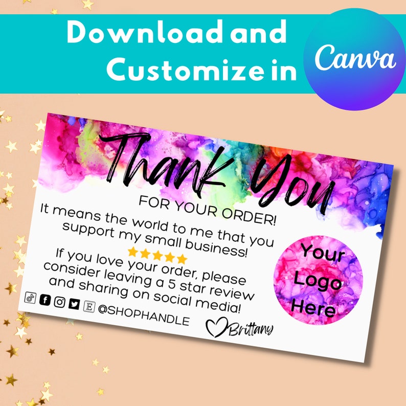 Editable Thank You Template Mailer Insert Printable Cards | Etsy