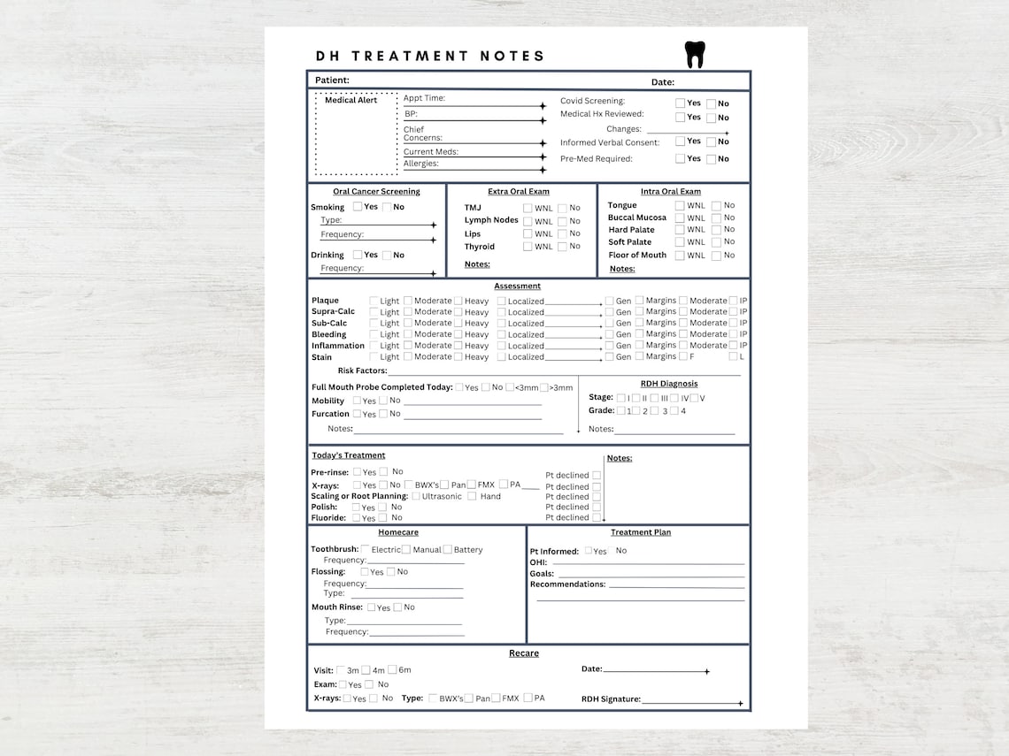 DH Treatment Notes | Dental Hygiene | Digital Printout | Hygiene Notes ...