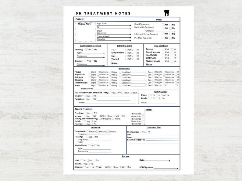DH Treatment Notes | Dental Hygiene | Digital Printout | Hygiene Notes ...