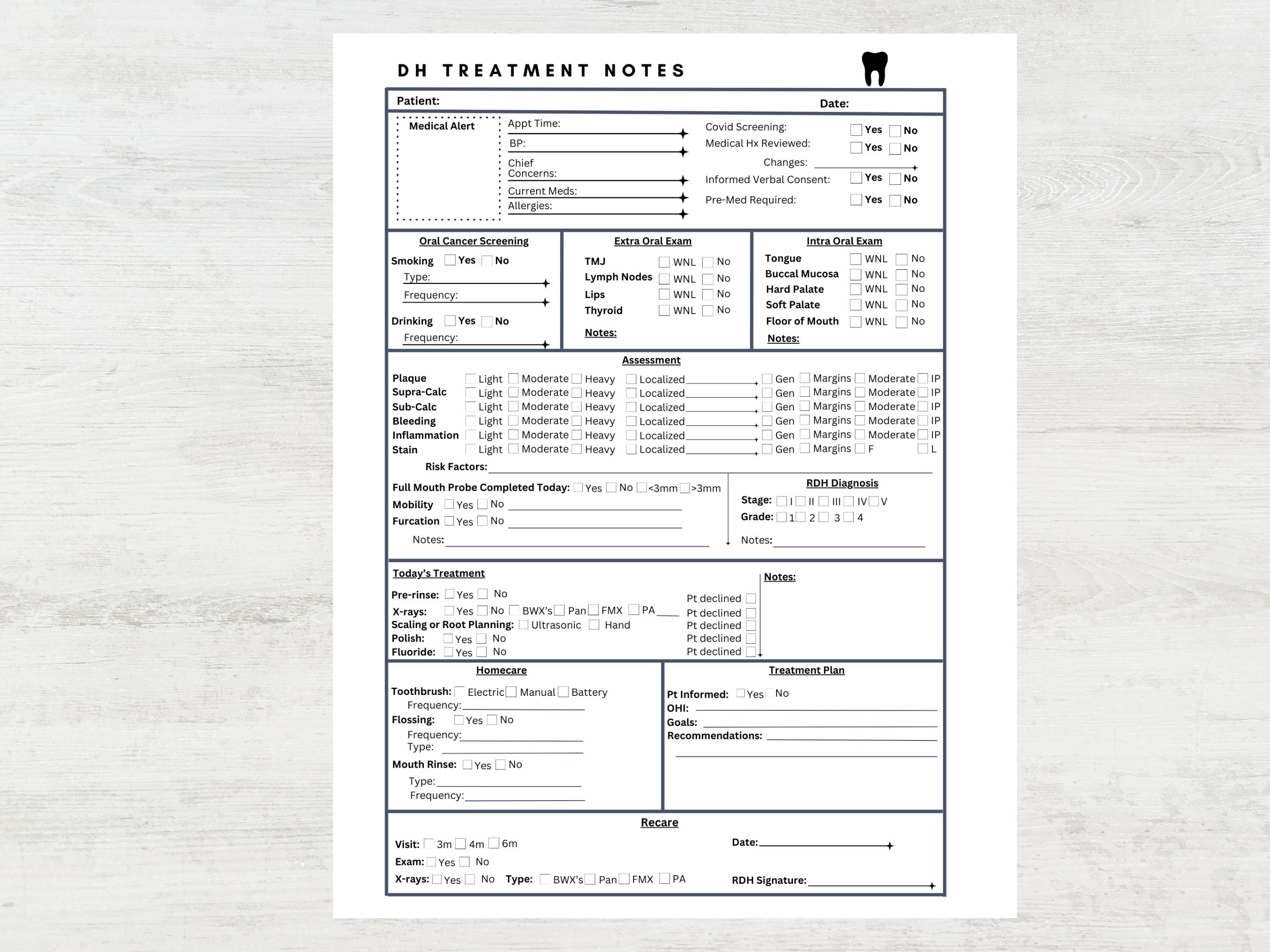 DH Treatment Notes | Dental Hygiene | Digital Printout | Hygiene Notes ...