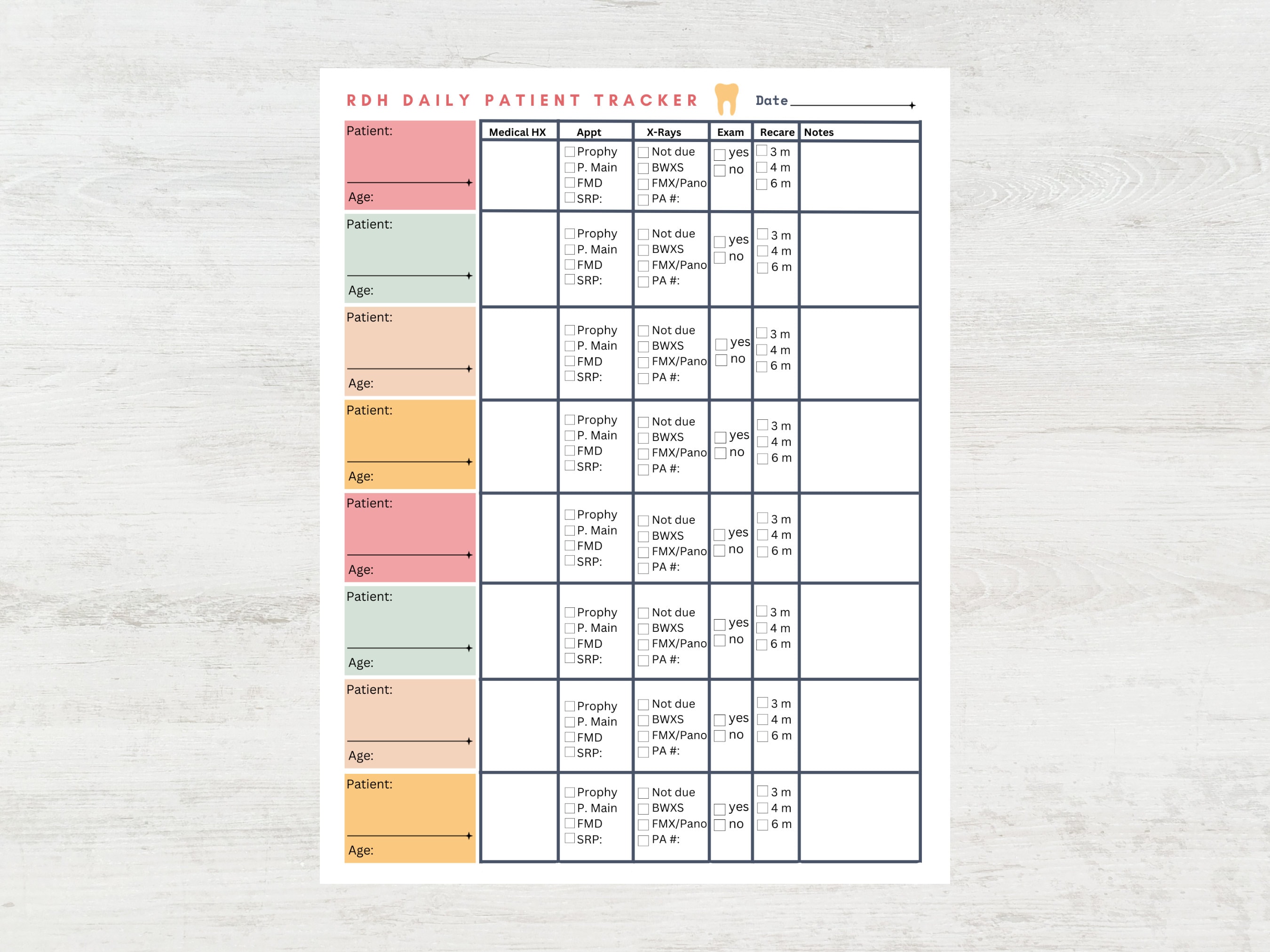 RDH Daily Patient Planner - Digital Download - Instant Download ...