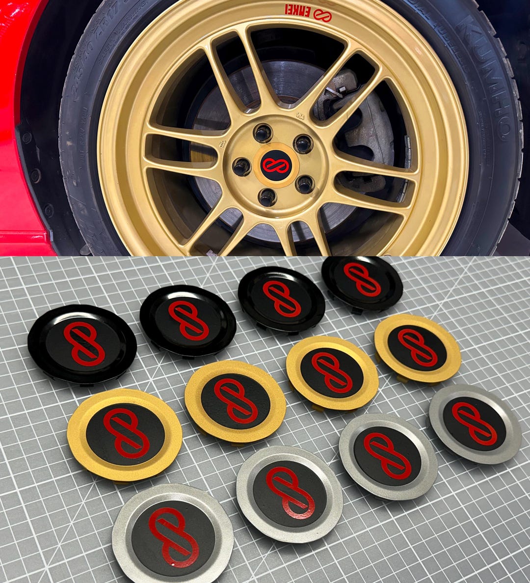 Set of 4 Wheel Center Caps, Fits Enkei RPF1, Cerakoted Gold, Black, or ...