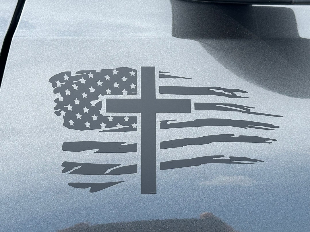 Pair (2) Matte Black Distressed Tattered American Flag Vinyl Decal ...