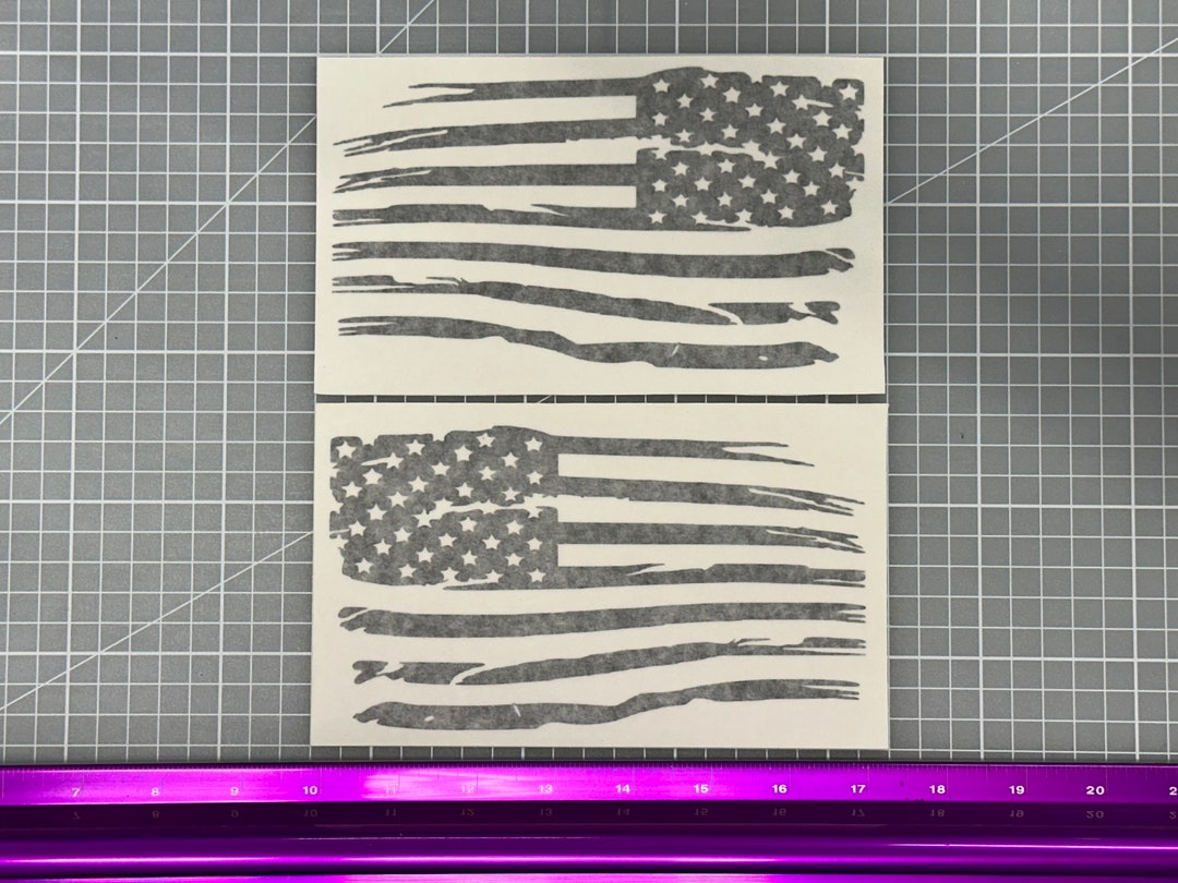 Pair (2) Matte Black Distressed Tattered American Flag Vinyl Decal ...