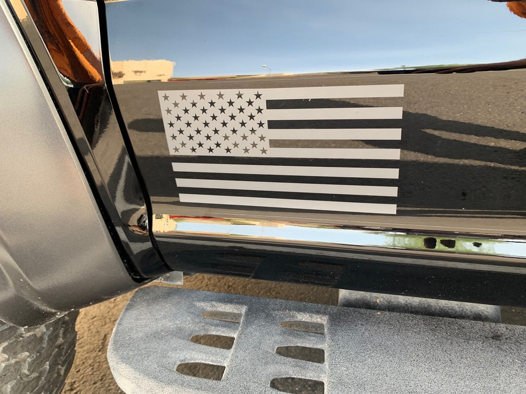 Set of 2 Matte Gray American Flag Decal Stickers, Jeep, Tacoma, F-150 ...