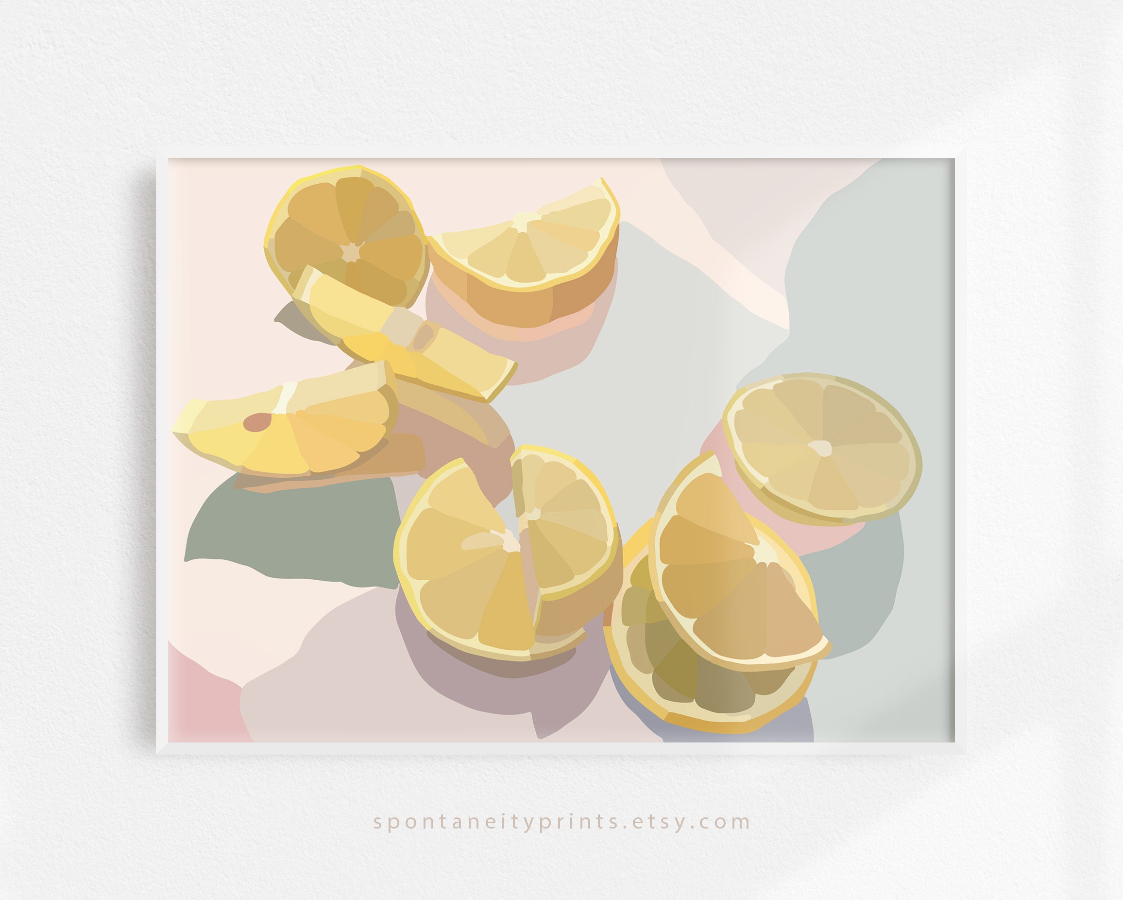 Lemon Wall Art Print, Contemporary Pastel Fruit Artwork, Blush Citrus ...