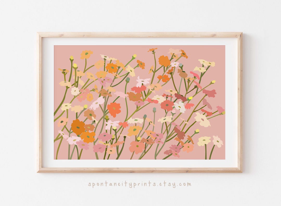 ROSY FROLIC, Wildflower Field Wall Art Print, Mauve Lilac Orange ...