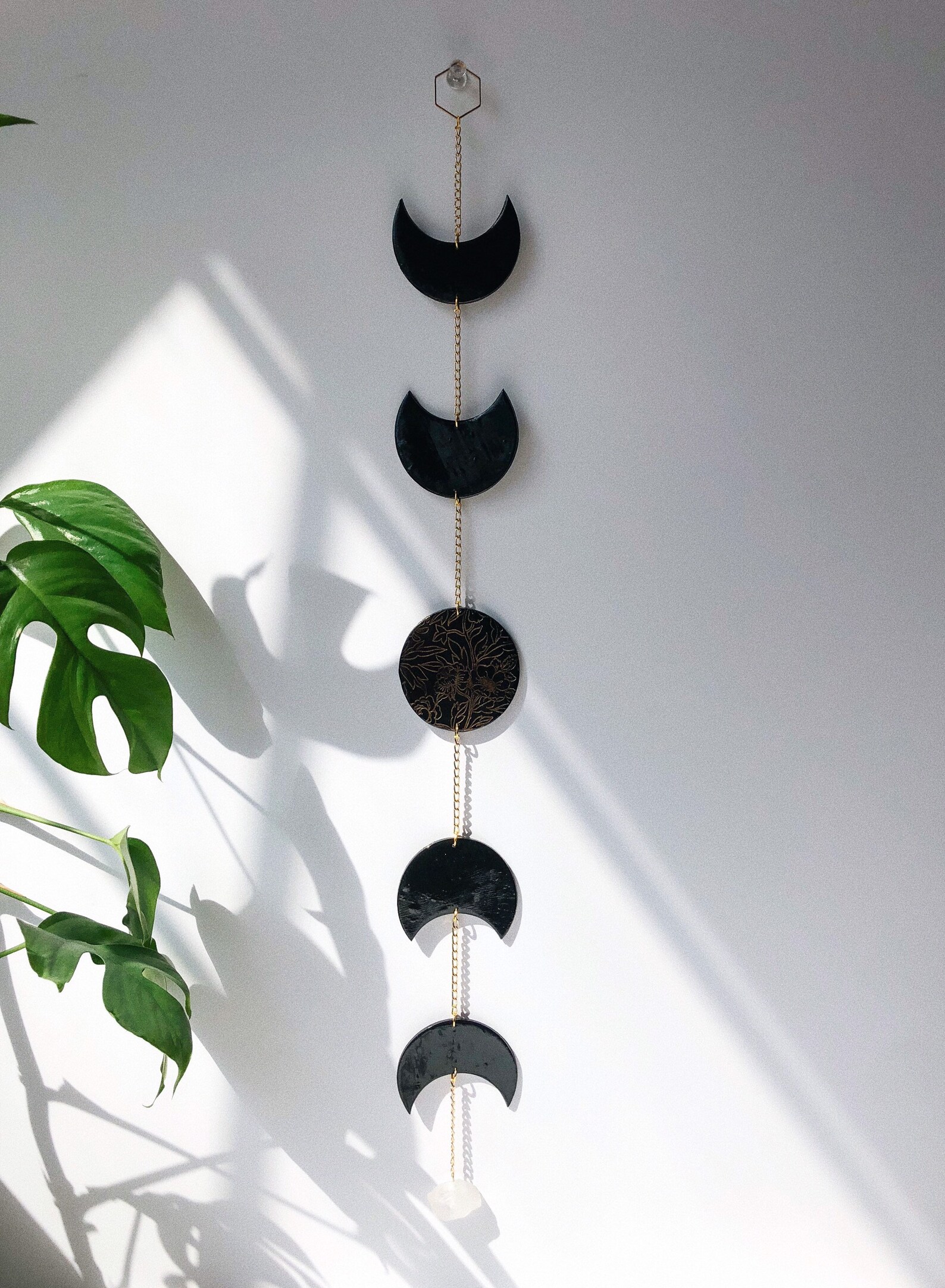 Black Floral Moon Phase Wall Hanging - Etsy