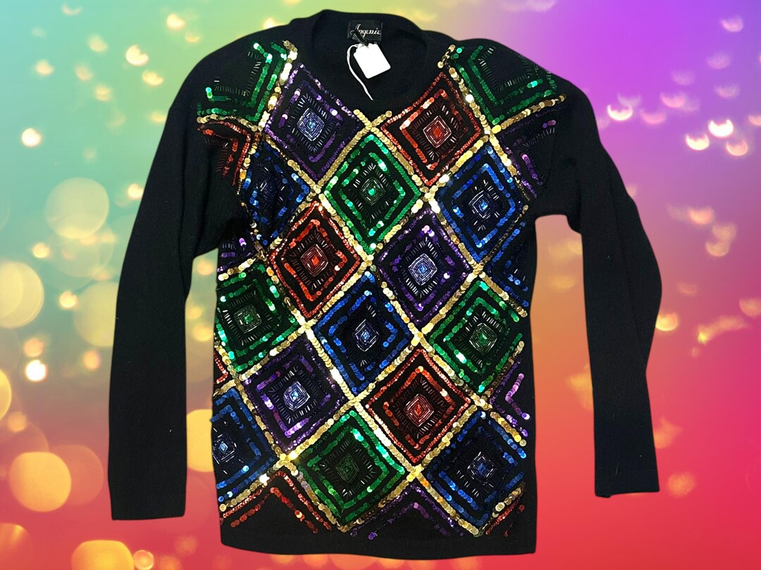 Vintage Diamond Pattern Gem Sweater - Etsy