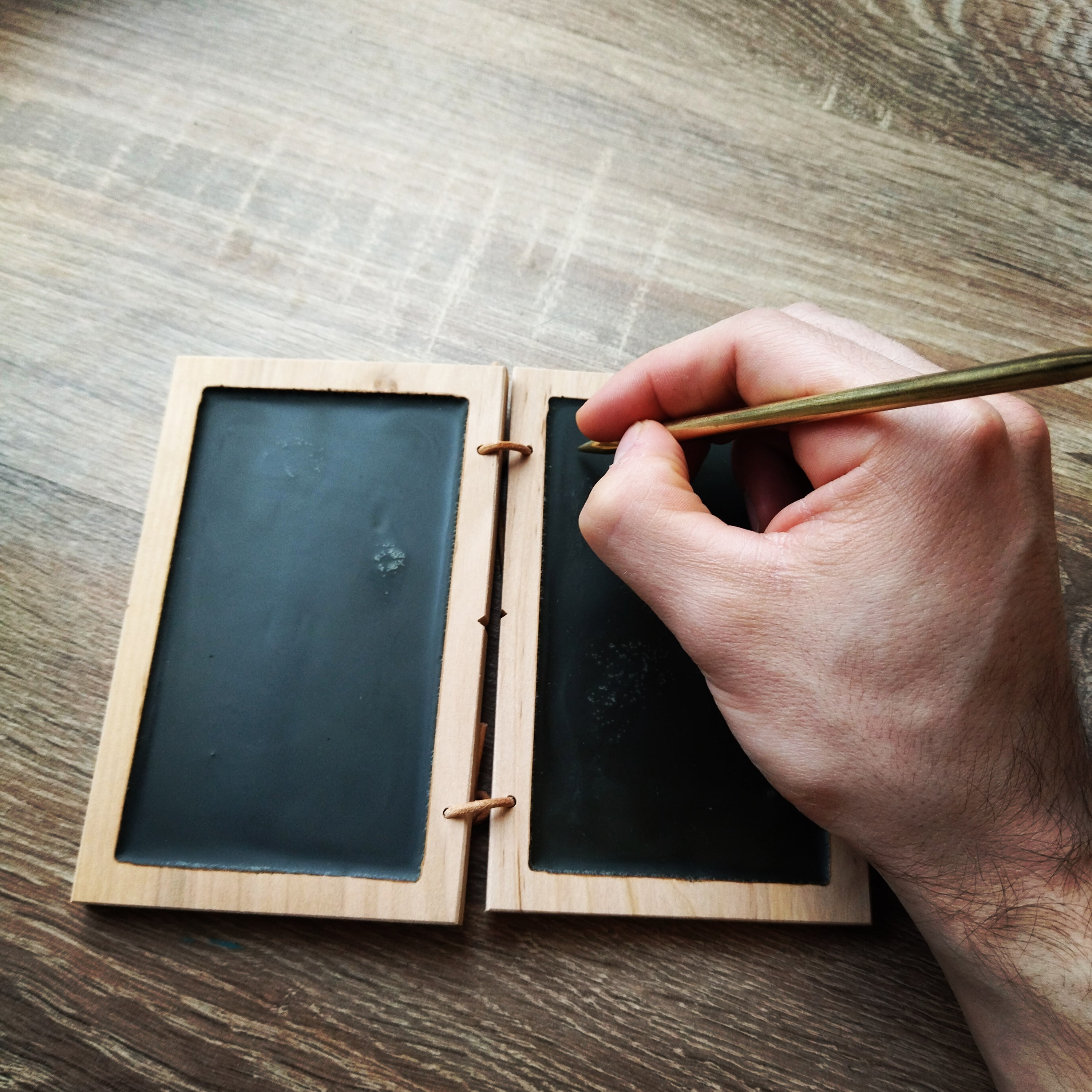 Wax Tablet 14x9cm, Diptych, Roman Notebook, Black Double Bound Writting ...