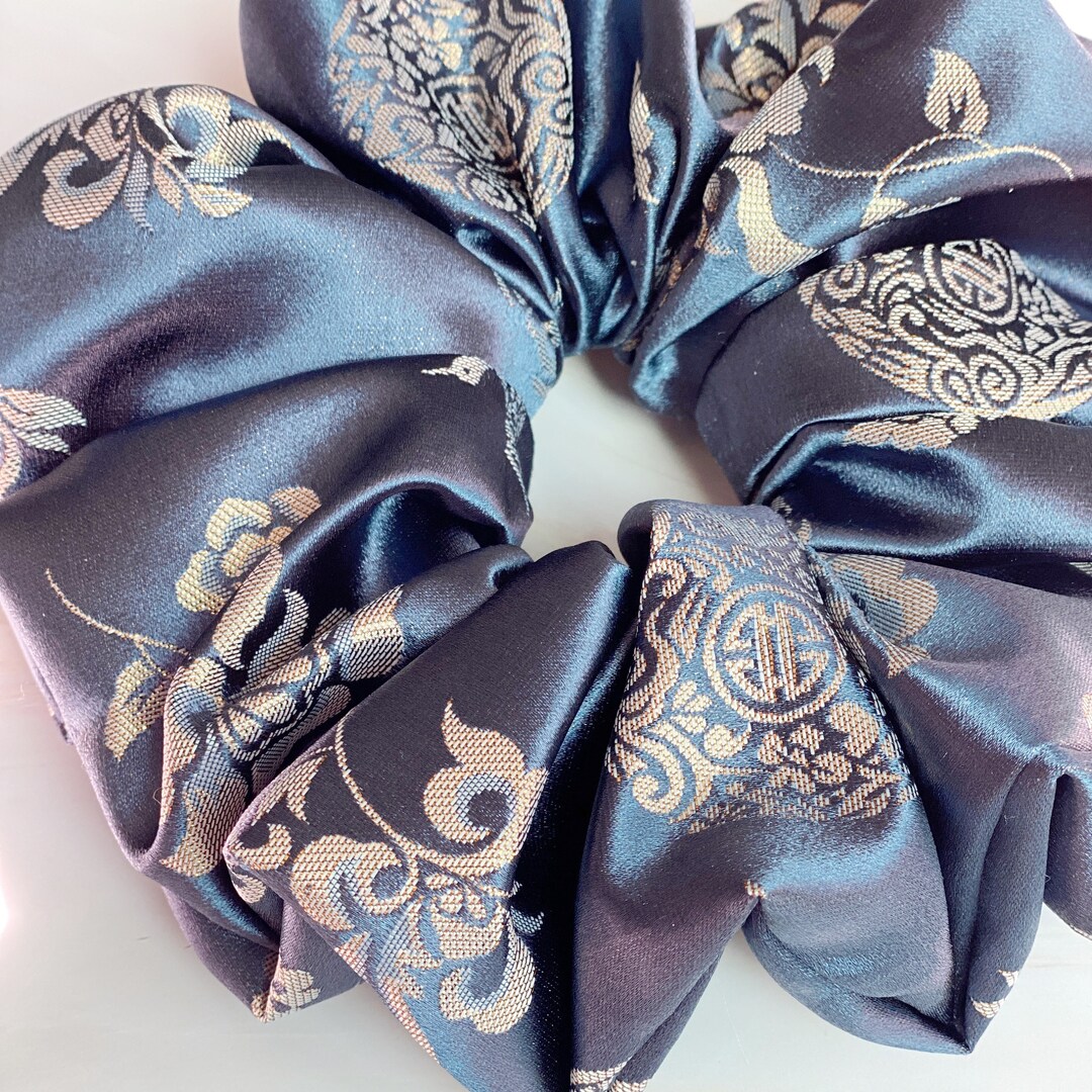 Gold Thread Navy Hair Scrunchie, Oversized Hanbok Scrunchies - Etsy