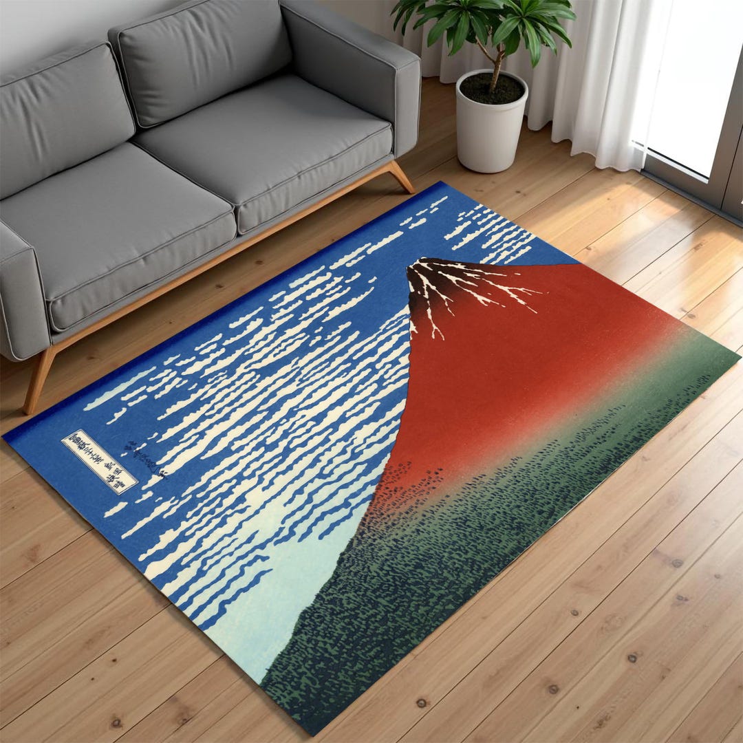 Hokusai Red Fuji Art Rug: Japanese Painting Home Decor - Etsy