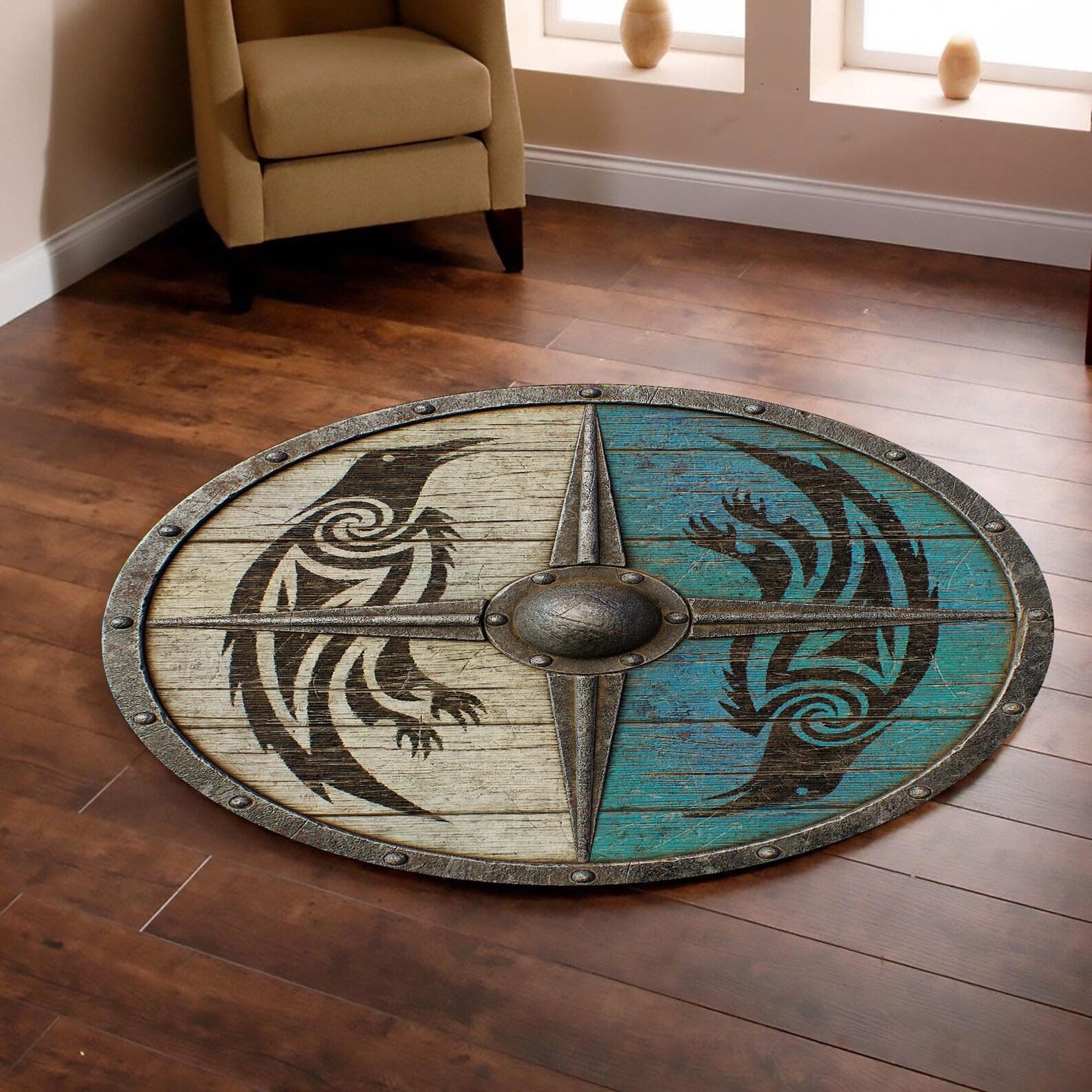 Viking Shield Rug: Medieval Decor With Black Crow Motif - Etsy