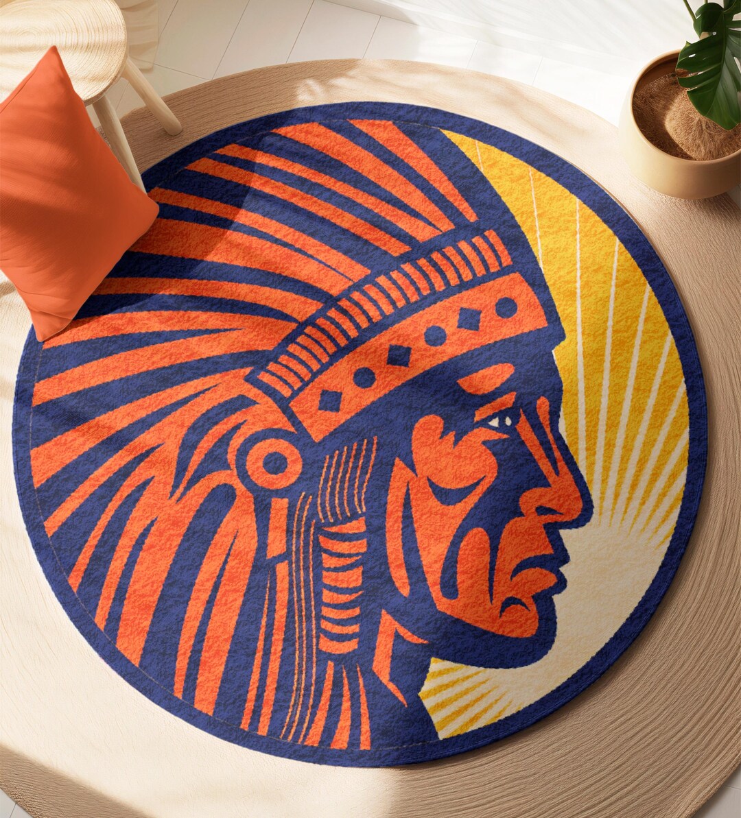 Tribal Art Round Rug: Native American Inspired Colorful Carpet - Etsy