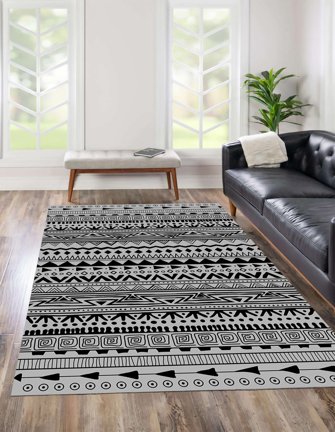 Aztec Style Rug, Black and White Rug, Dot Rug, Boho Rug, Abstract Rug ...