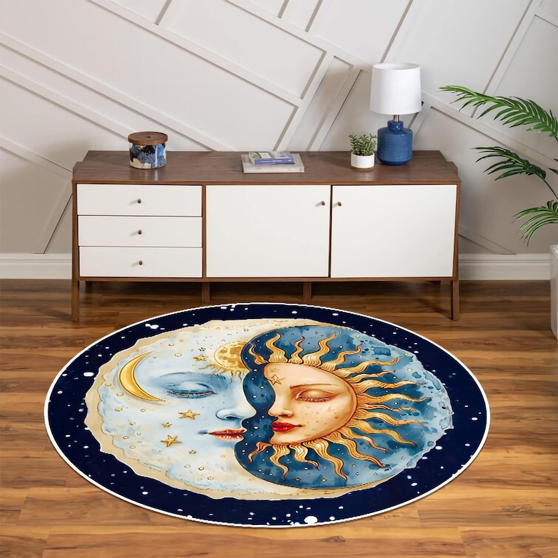 Celestial – Astrology- Sun and Moon- Face- Spiritual Tarot Style Rug ...