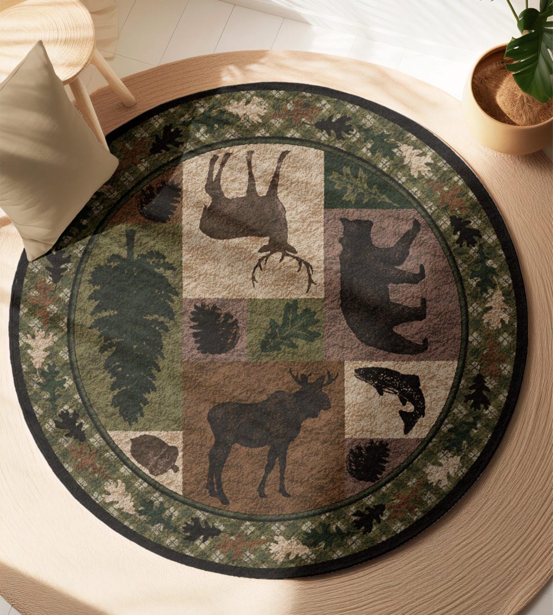 Wildlife Theme Rug,woodland Animals Rug,deer Rug,nature Rug,fishing and ...