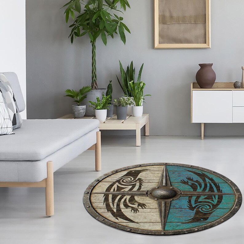 Viking Shield Rug: Medieval Decor With Black Crow Motif - Etsy