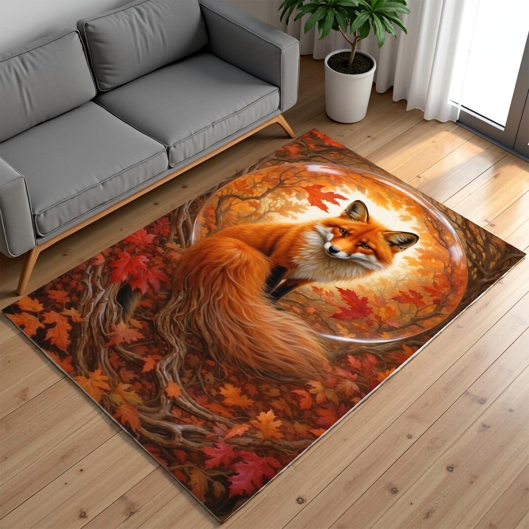 Red Fox Rug, Autumn Forest Rug, Wildlife Art Rug, Animal Rug, Area Rug ...
