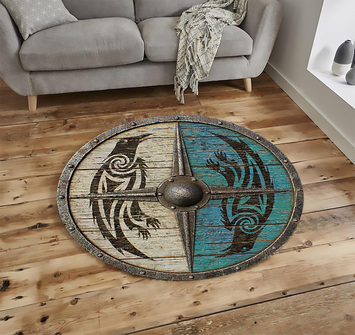 Viking Shield Rug: Medieval Decor With Black Crow Motif - Etsy