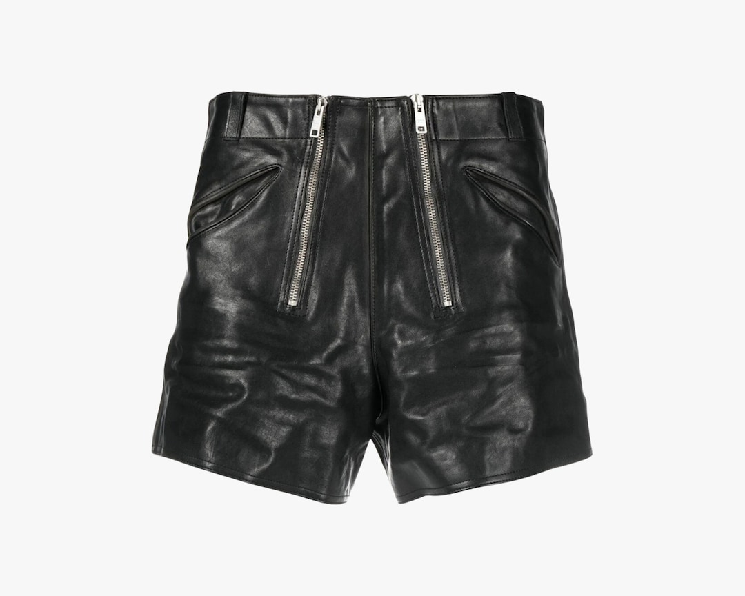 Men Front Double Zipper Leather Shorts, Hand Made Trendy Zipper Leather ...