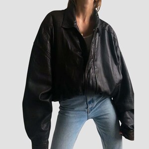 Women Real Genuine Oversized Black Leather Jacket, Ladies Upsized Large Leather Jacket, Y2K ...
