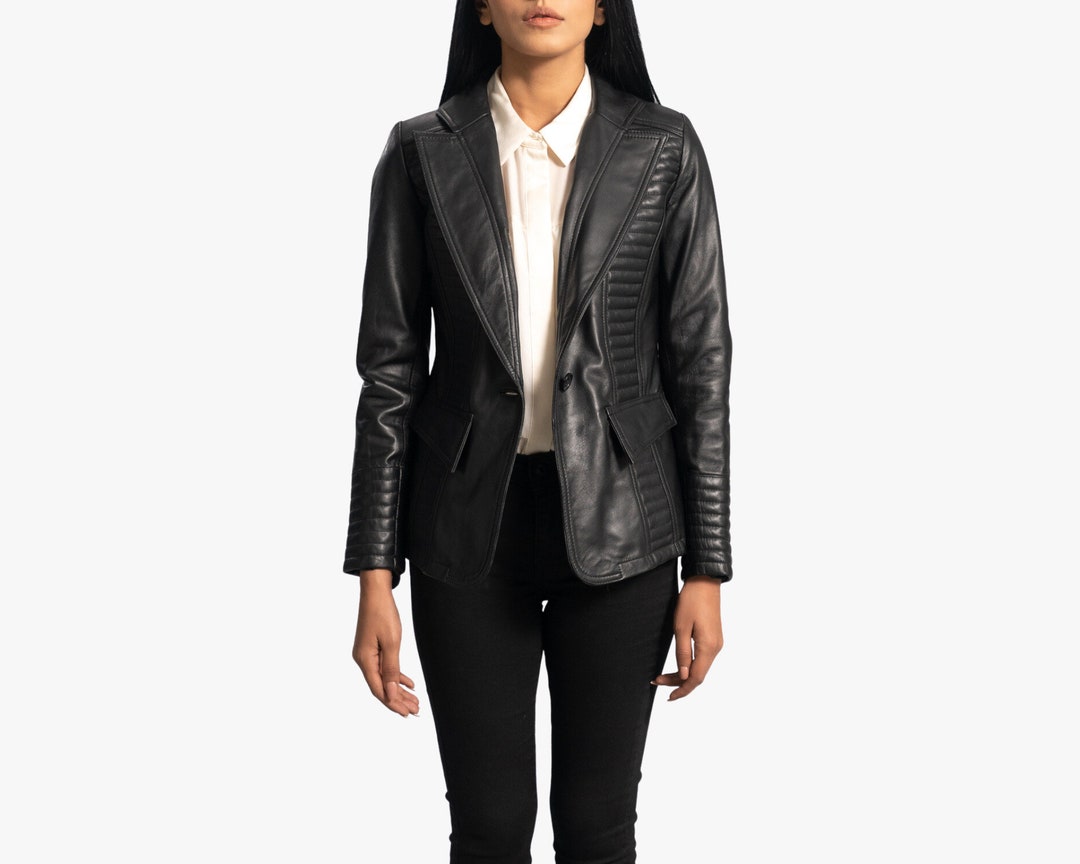 Genuine Leather Quilted Blazer for Womens, Motorcycle Casual Black ...