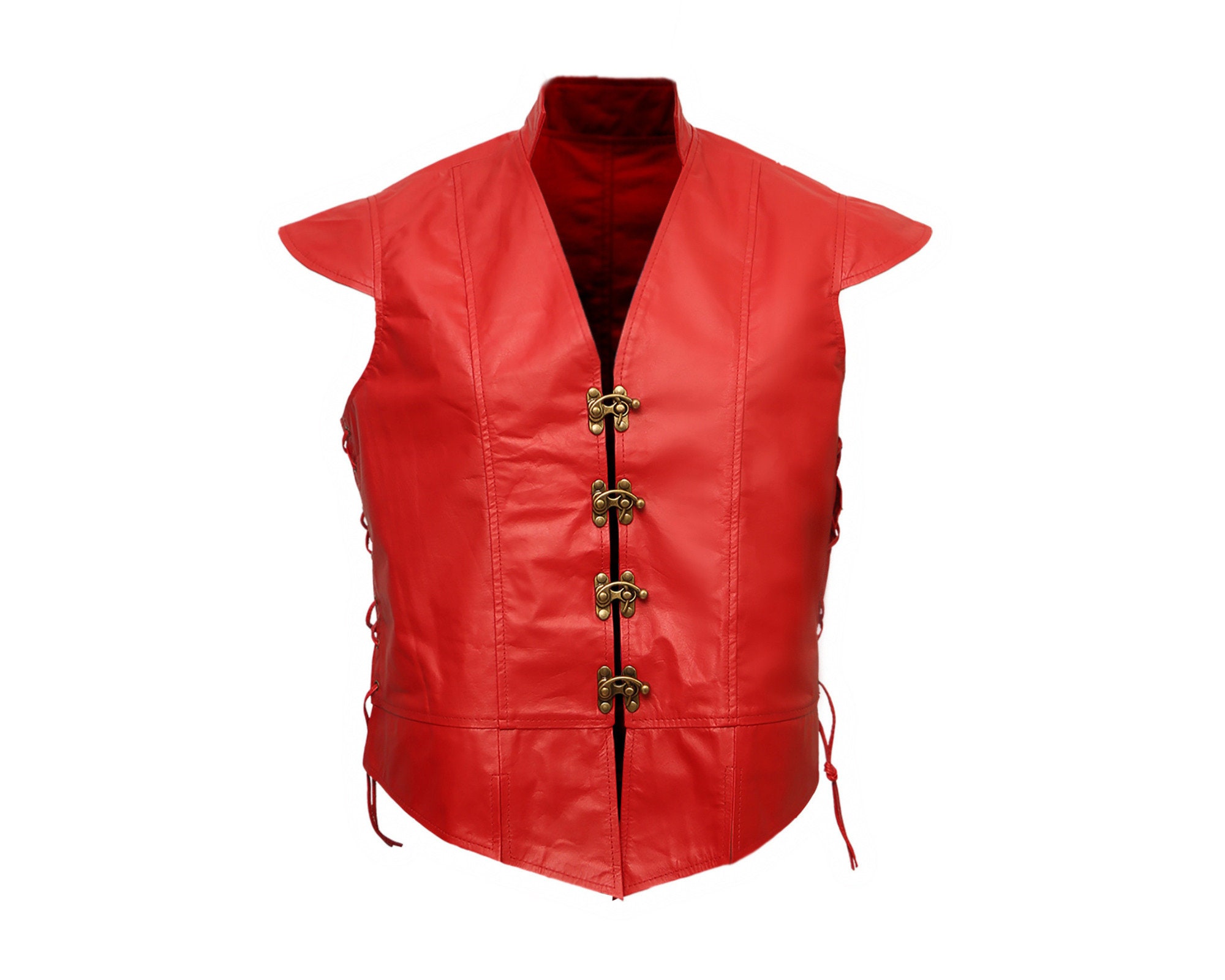 Genuine Leather Mens Jerkin Red Vest, Stylish Renaissance Laced Leather ...