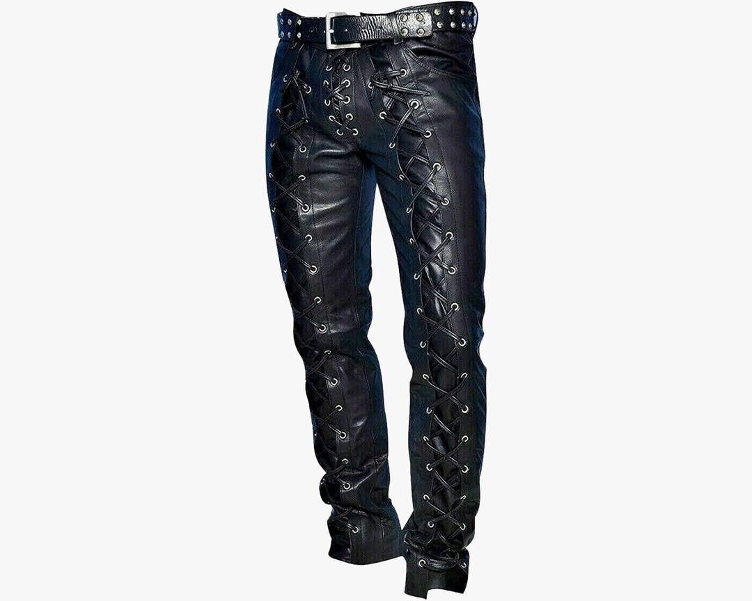 Front & Back Laced up Trouser, Laces Pants for Biker Wear Theme, Mens ...