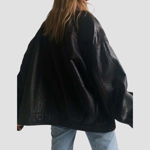 Women Real Genuine Oversized Black Leather Jacket, Ladies Upsized Large Leather Jacket, Y2K ...