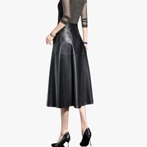 Faux Leather Flare Skirt, A-line Leather Skirt, High Waist Leather Skirt for Party Wear, Stylish ...