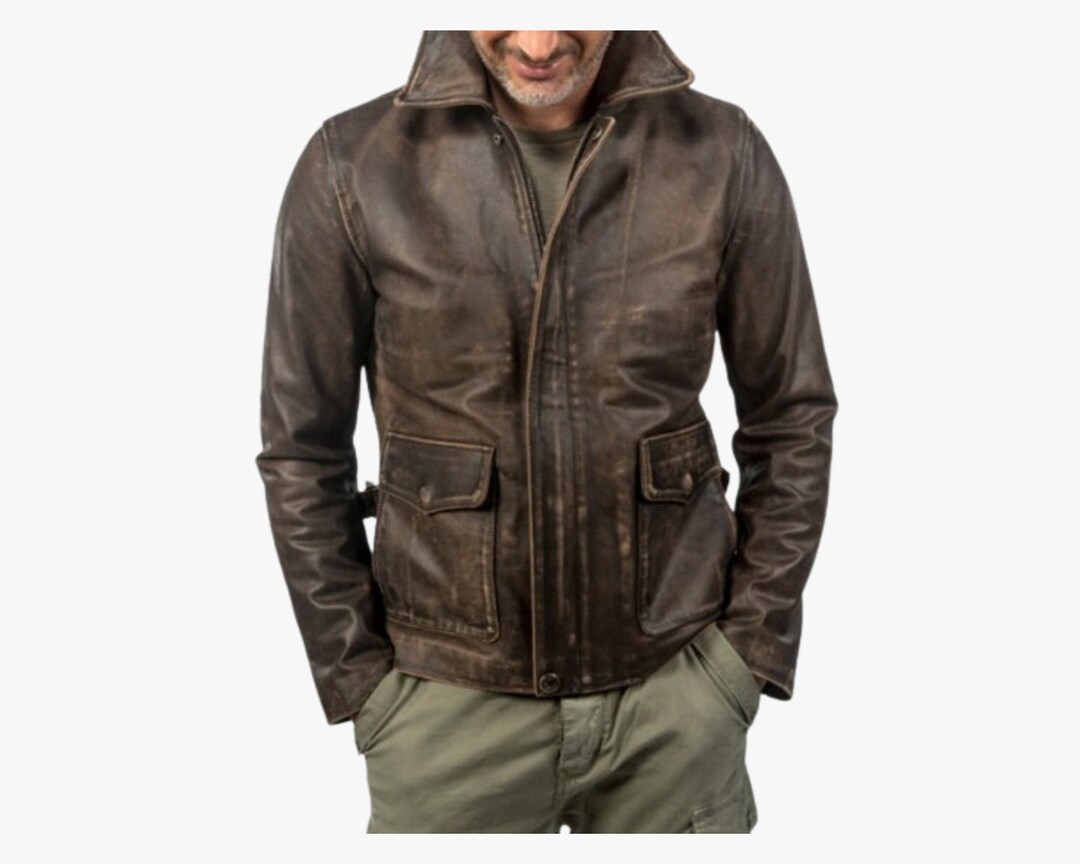 Mens Leather Brown Indiana Jacket With Front Pockets, the Lost Ark ...