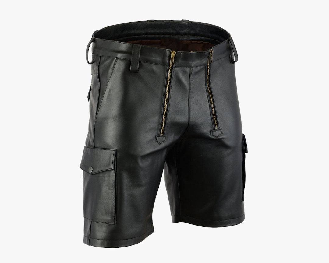 Front Zipper Leather Shorts, Hand Made Trendy Zipper Leather Short for ...