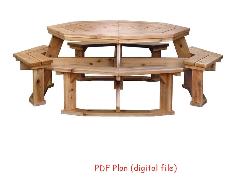 Octagon Picnic Table Woodworking Plans: Outdoor Bench Furniture (PDF ...