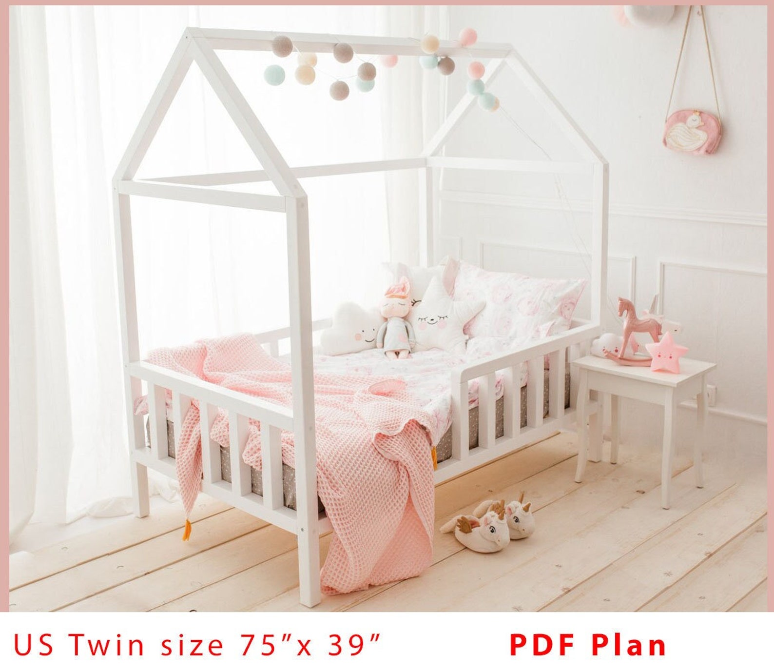 Montessori Twin Size Bed PDF Plan House Bed Frame Plan House | Etsy