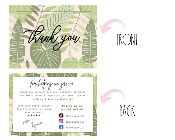 Pink Tropical Plants Thank you card I Thank you card for | Etsy