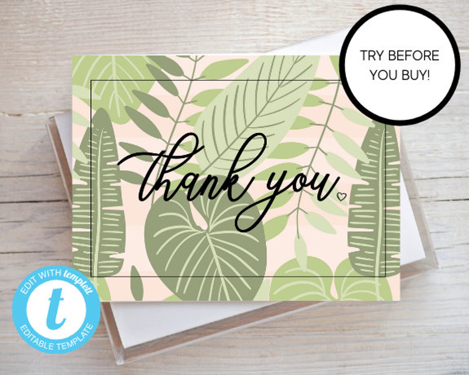 Pink Tropical Plants Thank you card I Thank you card for | Etsy