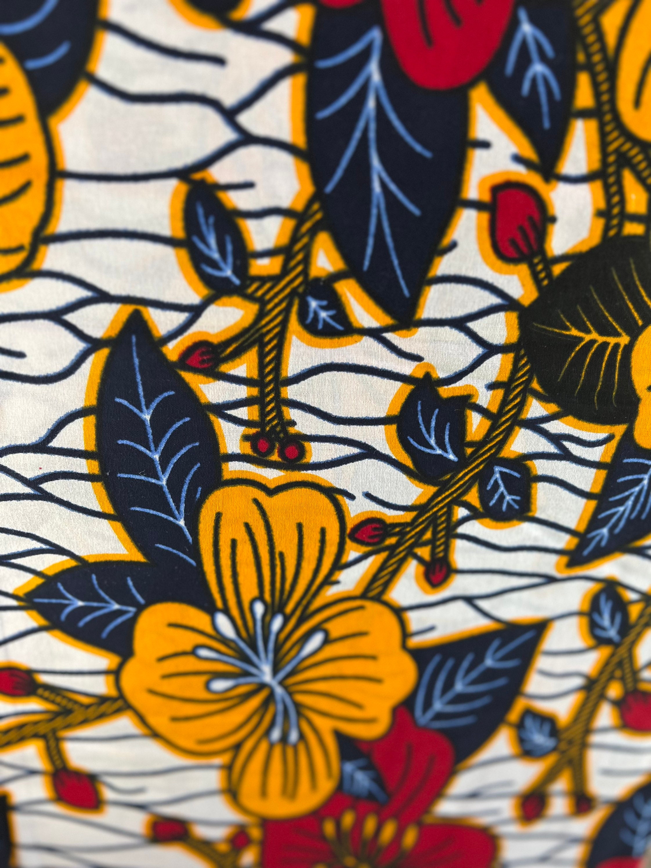 African Fabric/6 Yards/java Print/wax Print /white With Gold/red/blue ...