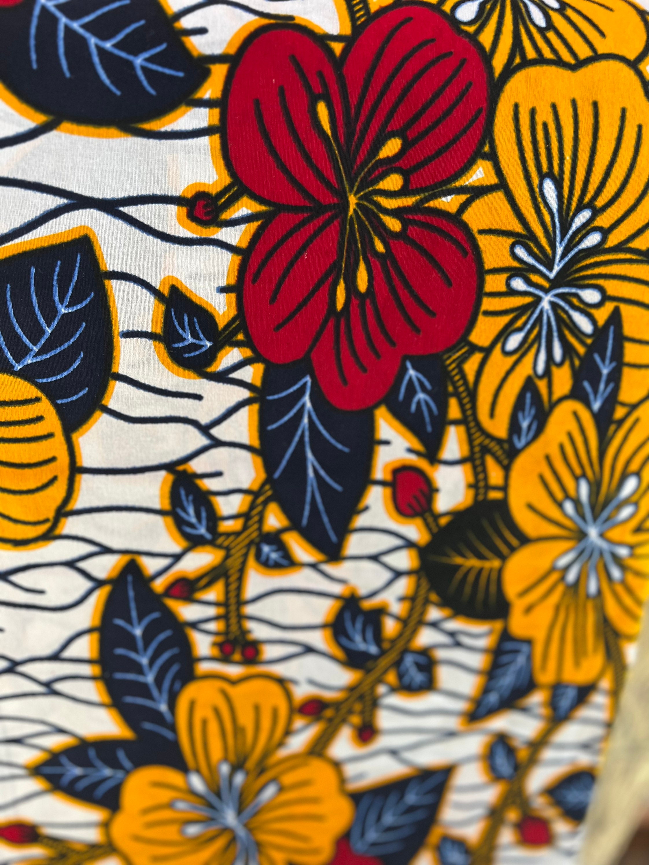 African Fabric/6 Yards/java Print/wax Print /white With Gold/red/blue ...